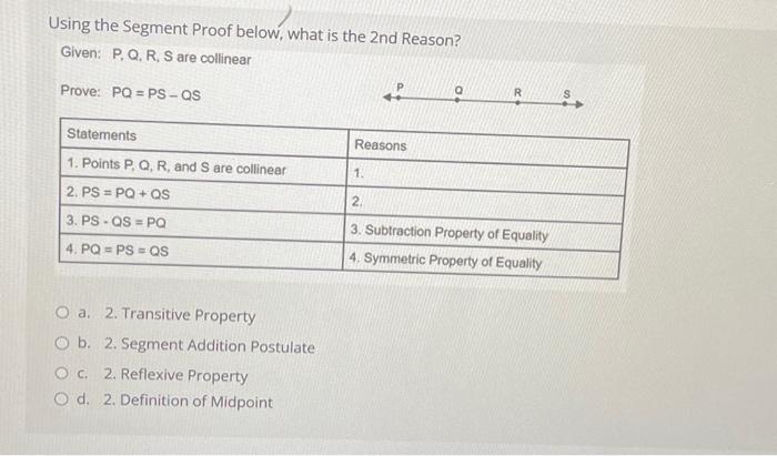 Solved Using the Segment Proof below, what is the 2 nd | Chegg.com