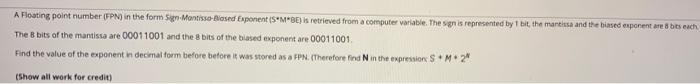 Solved A Floating point number (FPN in the form | Chegg.com