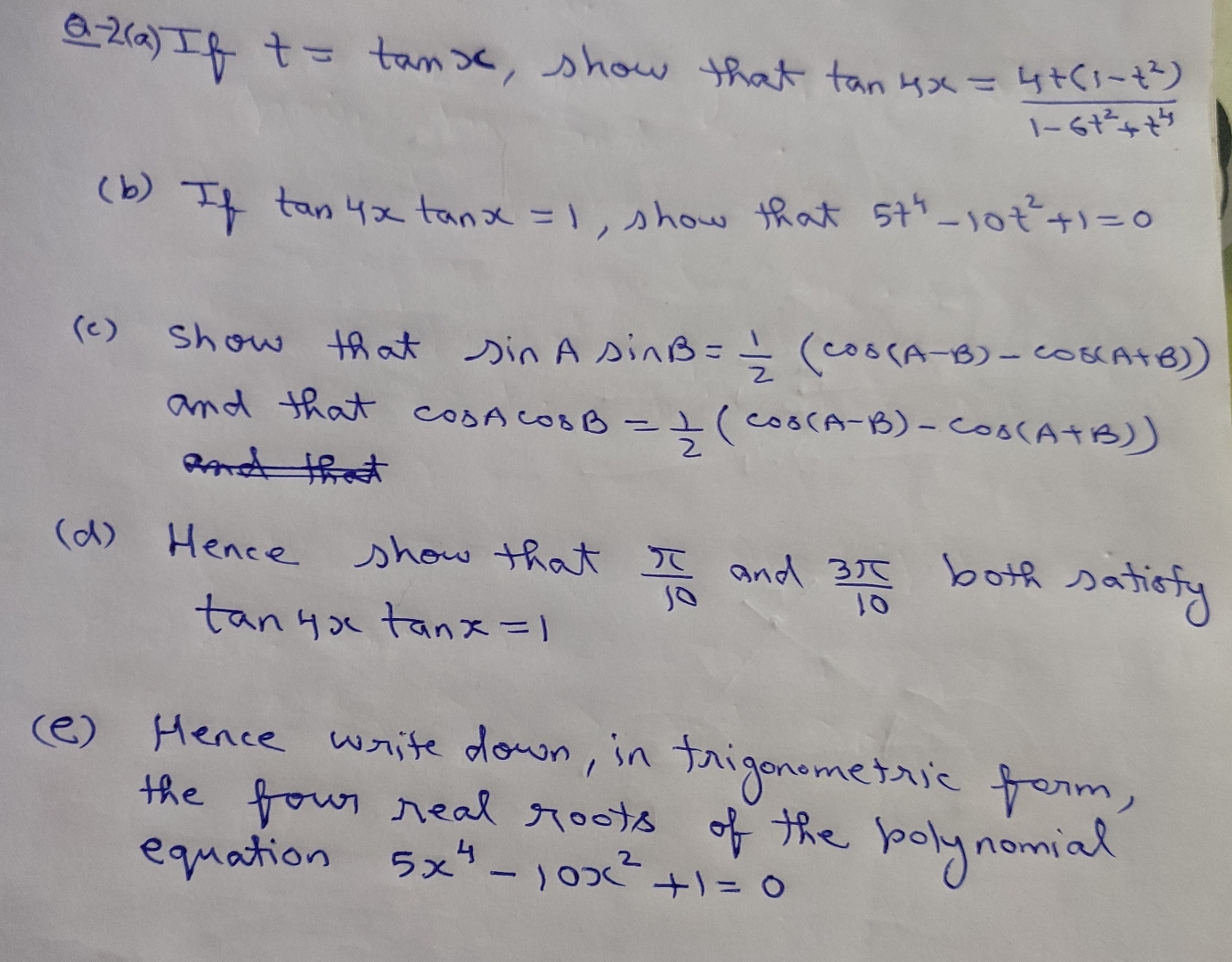 Solved Q-2(a) ﻿If t=tanx, ﻿show that | Chegg.com