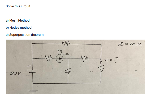 Solved Solve this circuit:a) ﻿Mesh Methodb) ﻿Nodes methodc) | Chegg.com