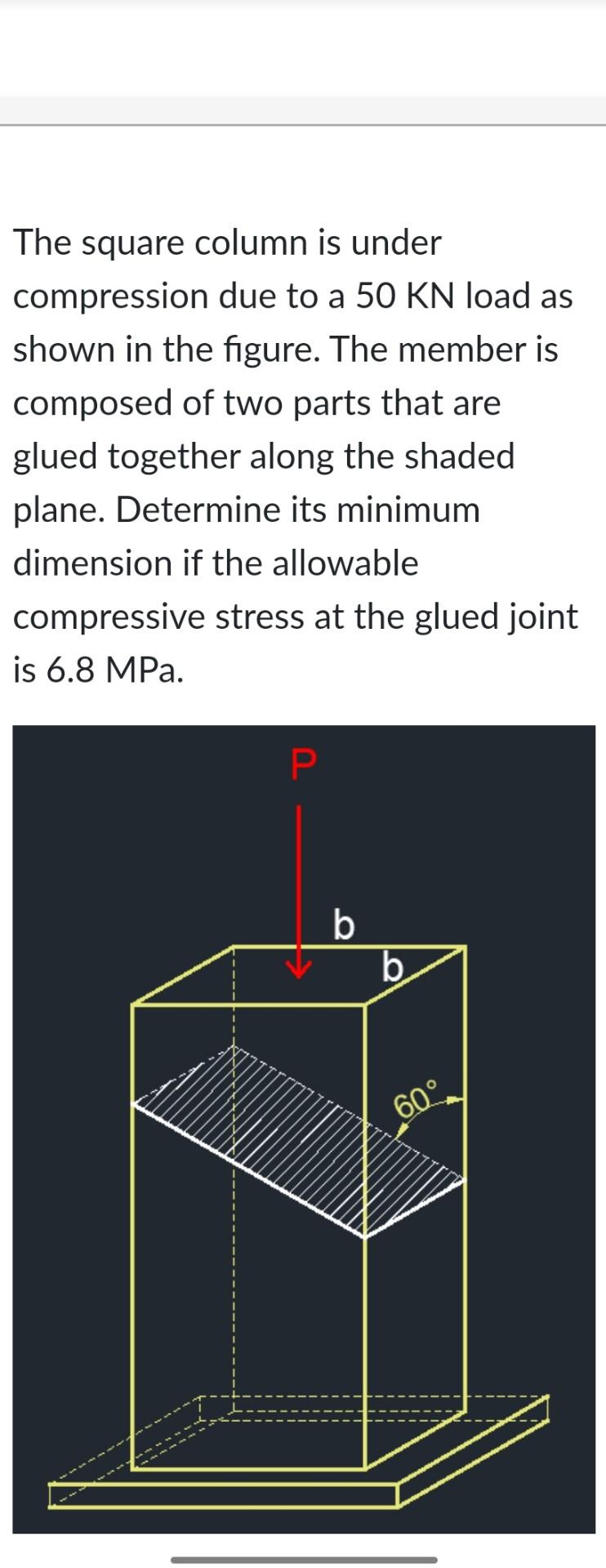Solved The square column is under compression due to a 50 KN | Chegg.com