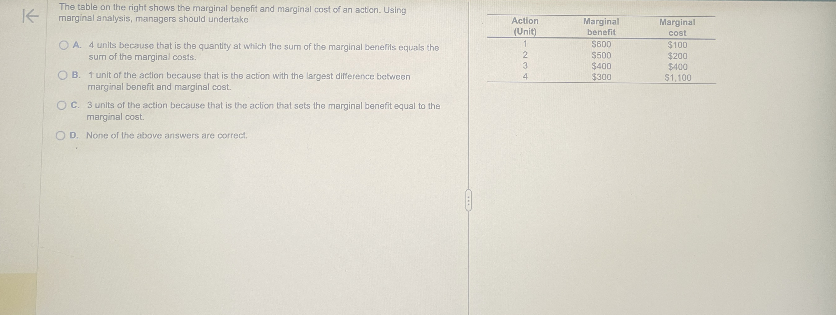Solved The table on the right shows the marginal benefit and | Chegg.com