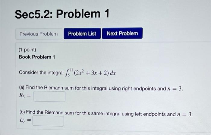 Solved Sec5.2: Problem 1 Previous Problem Problem List Next | Chegg.com
