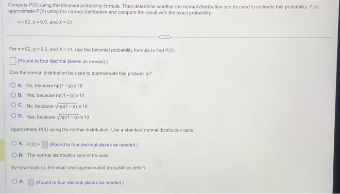 Solved Compute P(X) using the binomial probability formula. | Chegg.com