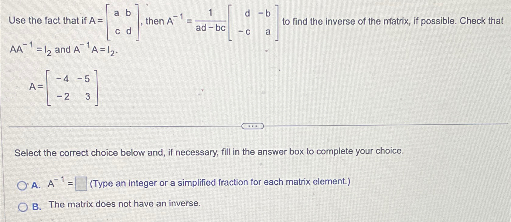 Solved Use the fact that if A=[abcd], ﻿then | Chegg.com