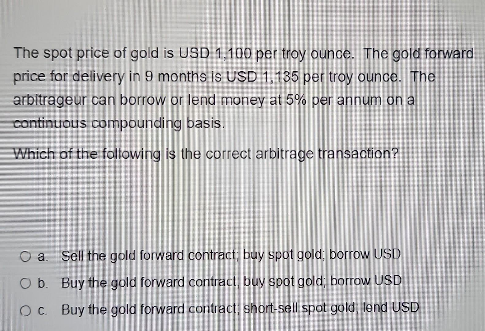 Solved The spot price of gold is USD 1,100 per troy ounce. | Chegg.com