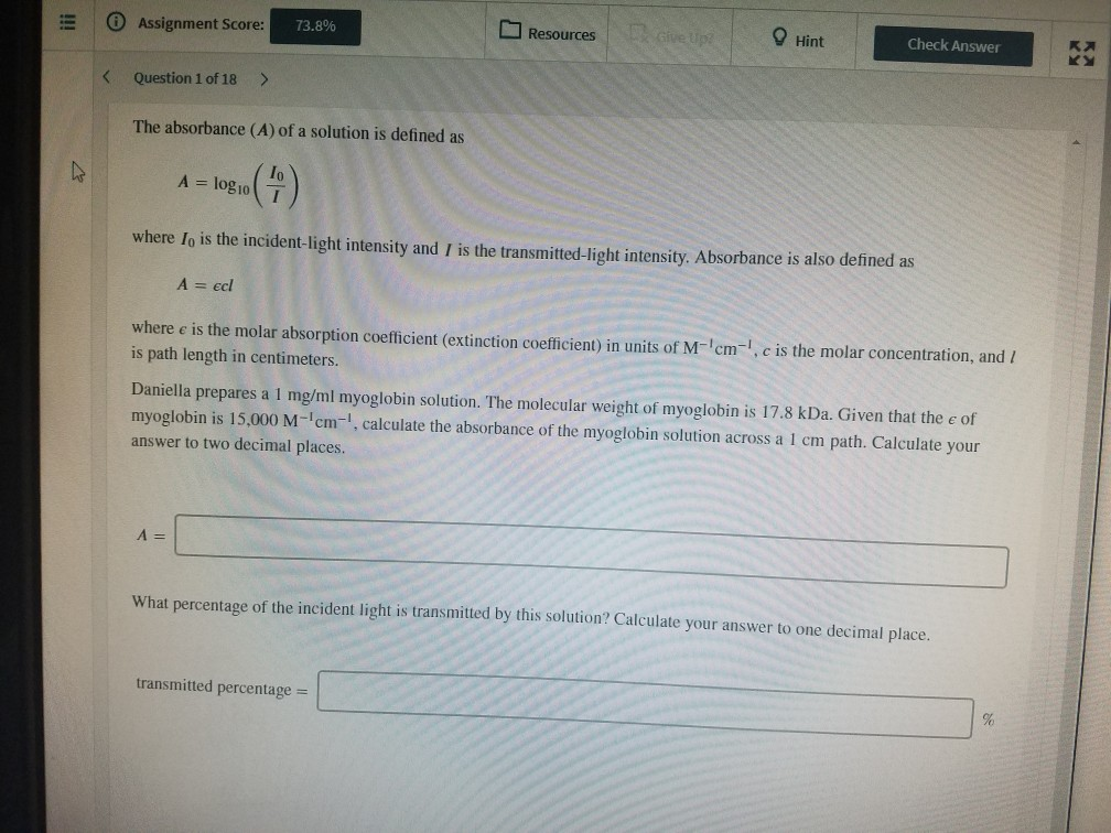 Solved Assignment Score: 73.8% Resources give up Hint Check | Chegg.com