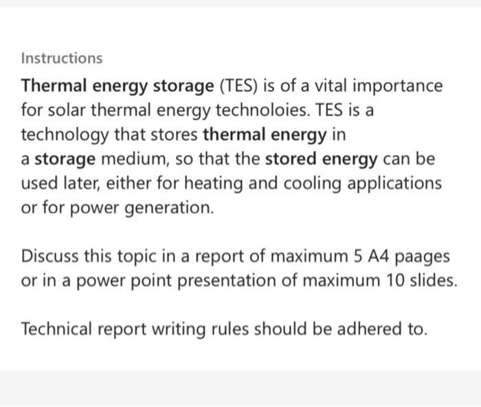 Solved Instructions Thermal energy storage (TES) is of a | Chegg.com