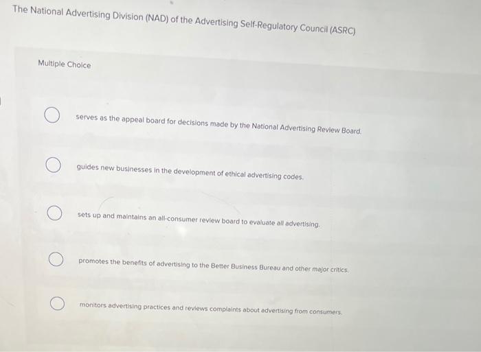 The National Advertising Division (NAD) of the | Chegg.com