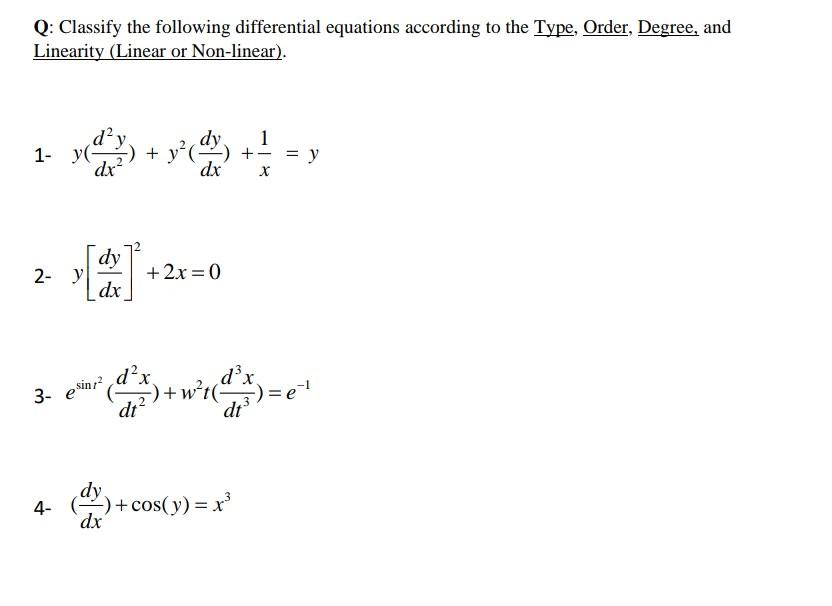 Solved Q: Classify the following differential equations | Chegg.com