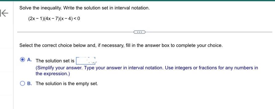 Solved Solve the inequality. Write the solution set in | Chegg.com