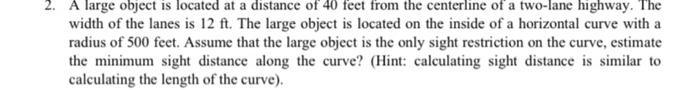 Solved 2. A large object is located at a distance of 40 feet | Chegg.com