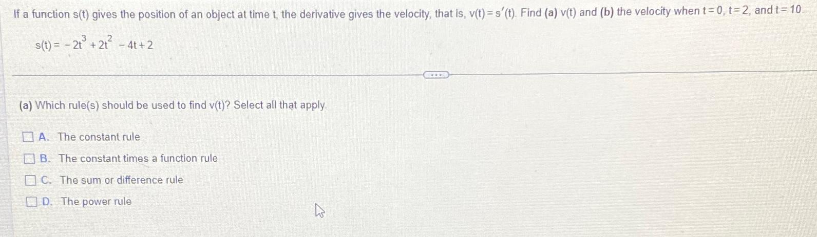 Solved If a function s(t) ﻿gives the position of an object | Chegg.com