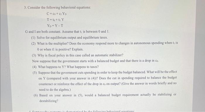 Solved 3. Consider the following behavioral equations: | Chegg.com