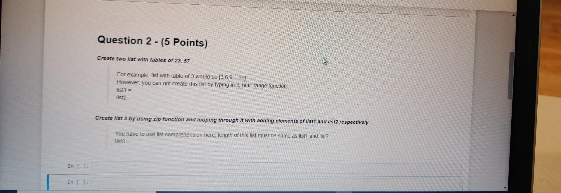 Solved Create list 3 by using zip function and looping | Chegg.com