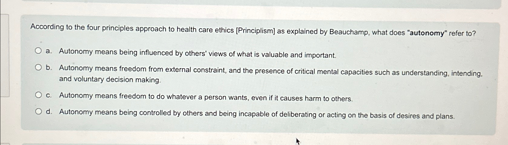 Solved According to the four principles approach to health | Chegg.com Solved According to the four principles approach to health | Chegg.com