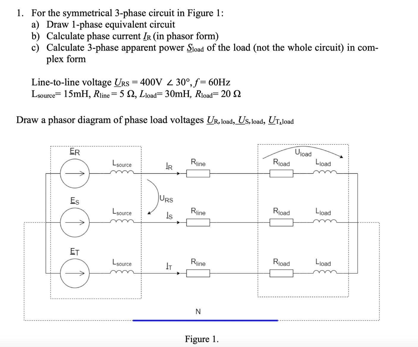 For the symmetrical 3-phase circuit in Figure 1:a) | Chegg.com
