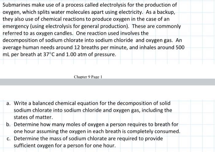 Submarines make use of a process called electrolysis | Chegg.com