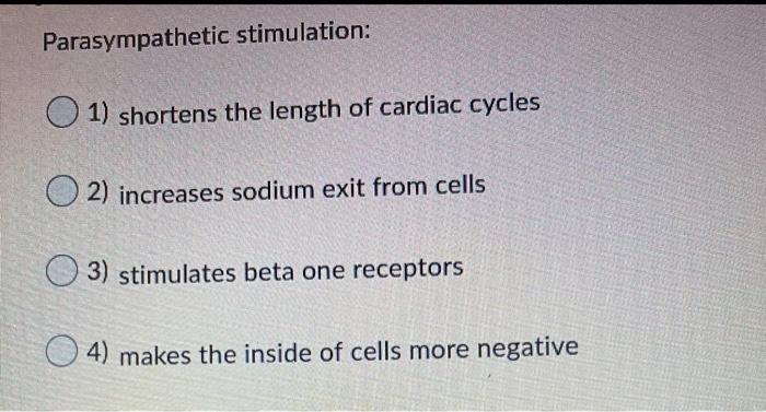 Solved Parasympathetic stimulation: 01) shortens the length | Chegg.com