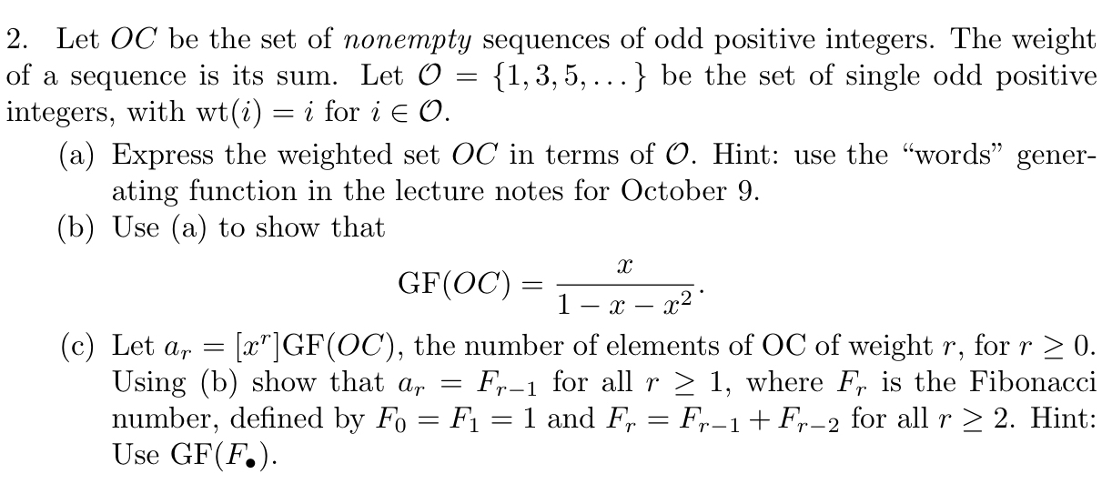 Solved Let OC ﻿be the set of nonempty sequences of odd | Chegg.com