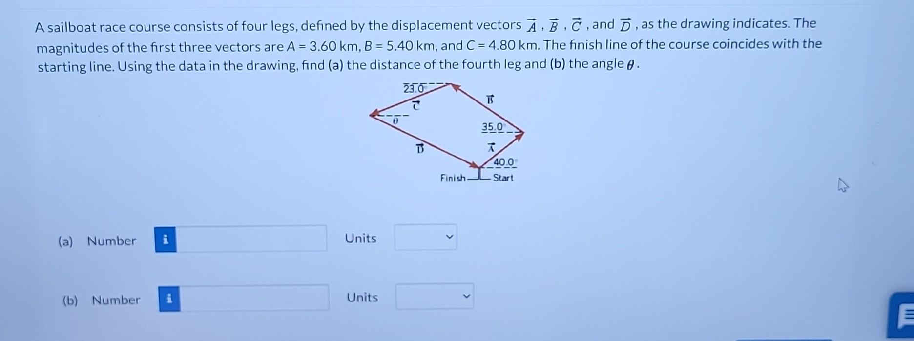 Solved A sailboat race course consists of four legs, defined | Chegg.com