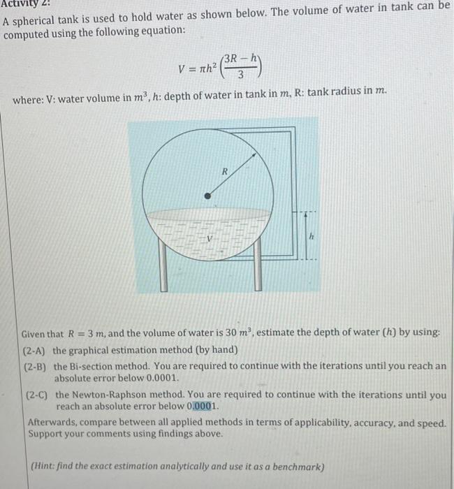 Solved Activity 2: A spherical tank is used to hold water as | Chegg.com
