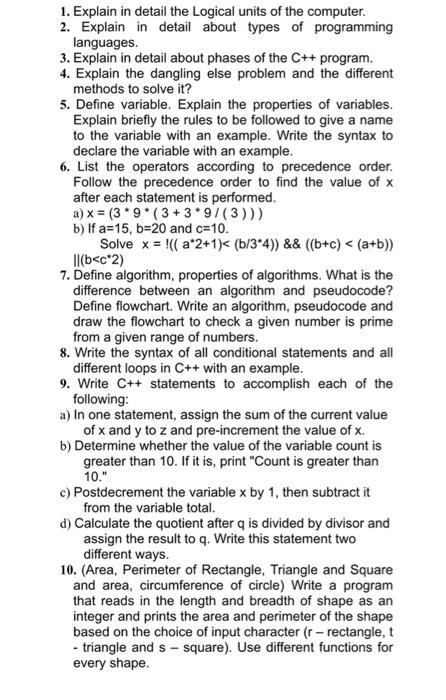Solved 1. Explain in detail the Logical units of the | Chegg.com