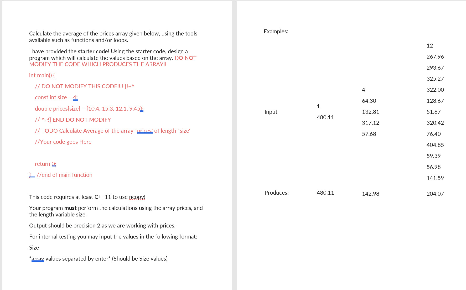 Solved Calculate the average of the prices array given | Chegg.com