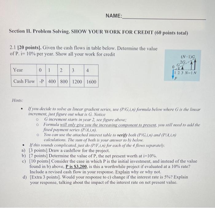 Solved Section II. Problem Solving. SHOW YOUR WORK FOR | Chegg.com