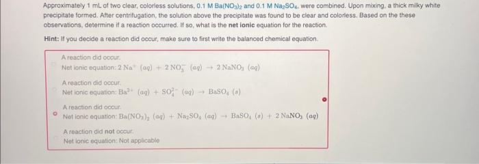 Solved Approximately 1 mL of two clear, colorless solutions, | Chegg.com