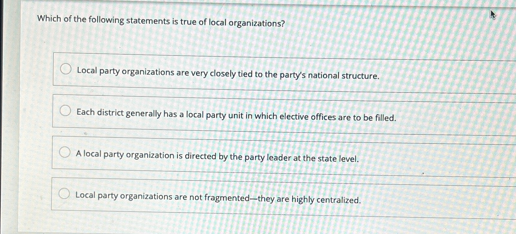 Solved Which of the following statements is true of local | Chegg.com