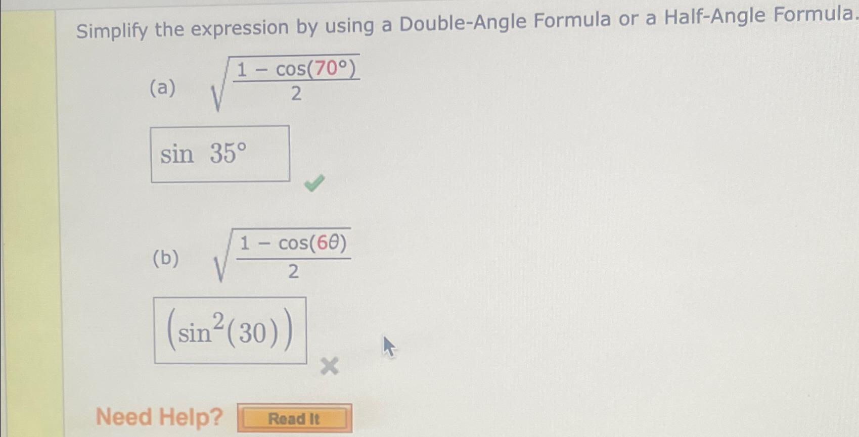 Solved Simplify the expression by using a Double-Angle | Chegg.com