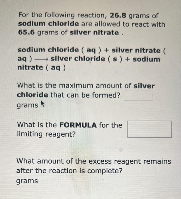 Solved 1a) formula for limiting reagent 1b)excess reagent | Chegg.com