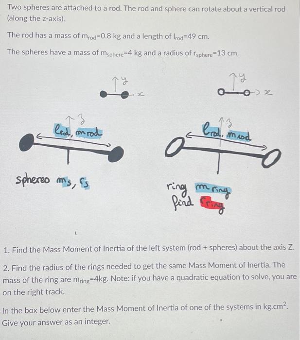 Solved Two spheres are attached to a rod. The rod and sphere | Chegg.com