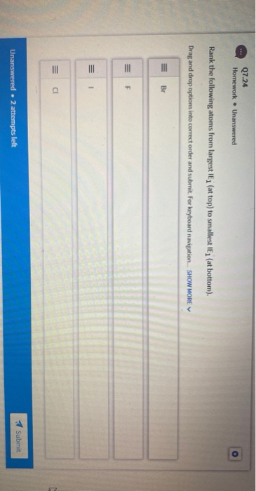 Solved Q7.24 Homework Unanswered Rank the following atoms | Chegg.com