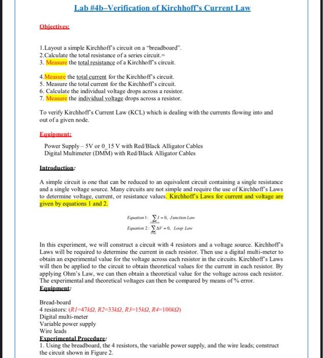 Solved Lab \#4b-Verification of Kirchhoff's Current Law | Chegg.com