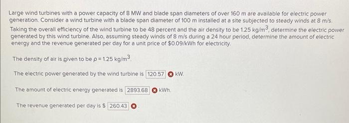 Solved Large wind turbines with a power capacity of 8MW and | Chegg.com