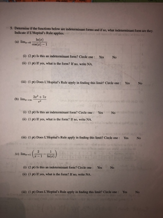 Solved S. Determine if the functions below are indeterminant | Chegg.com