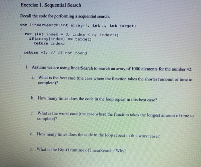 Solved Exercise 2. Binary Search 1. Given the following | Chegg.com