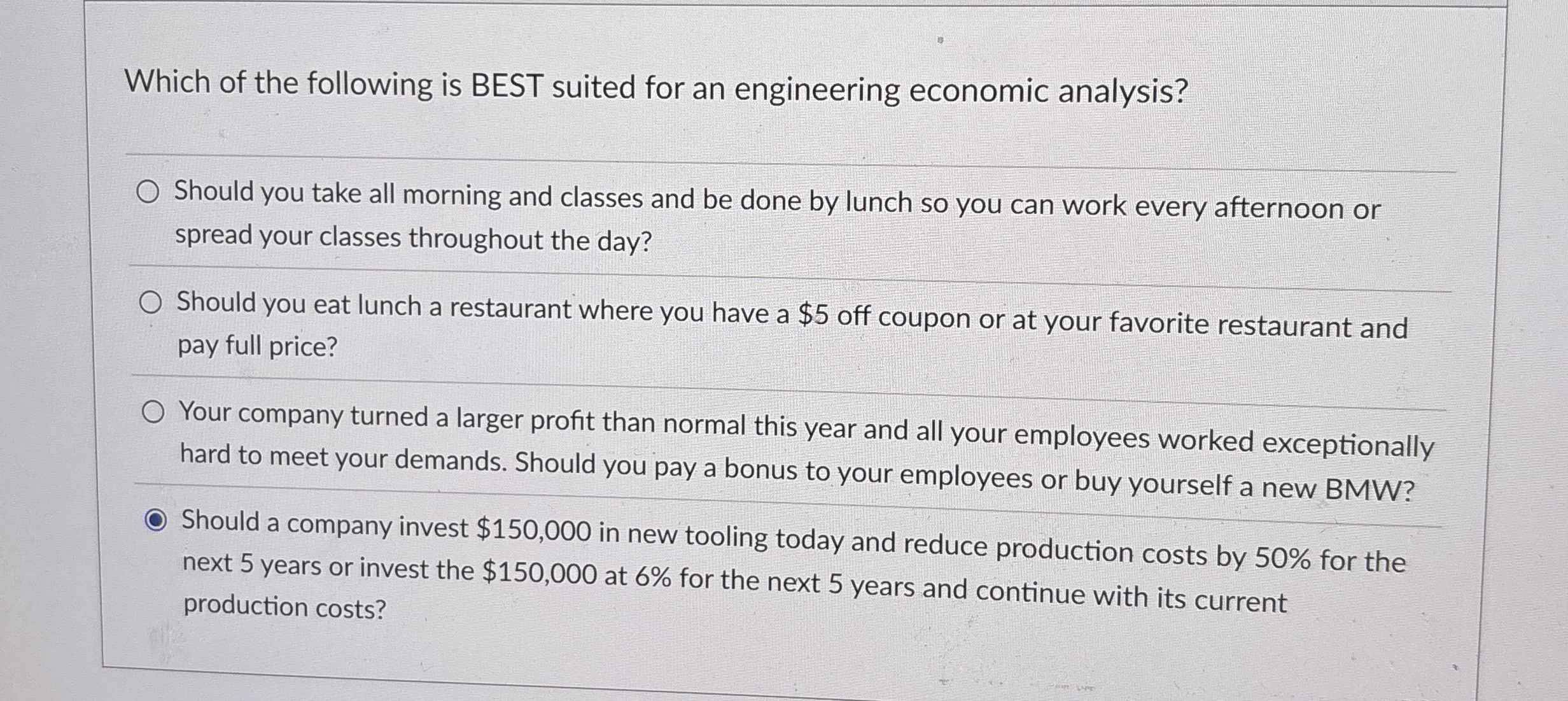 Solved Which of the following is BEST suited for an | Chegg.com