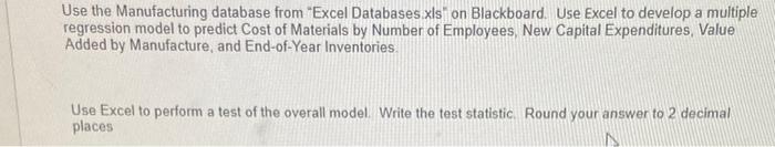 Solved Use the Manufacturing database from "Excel Databases | Chegg.com