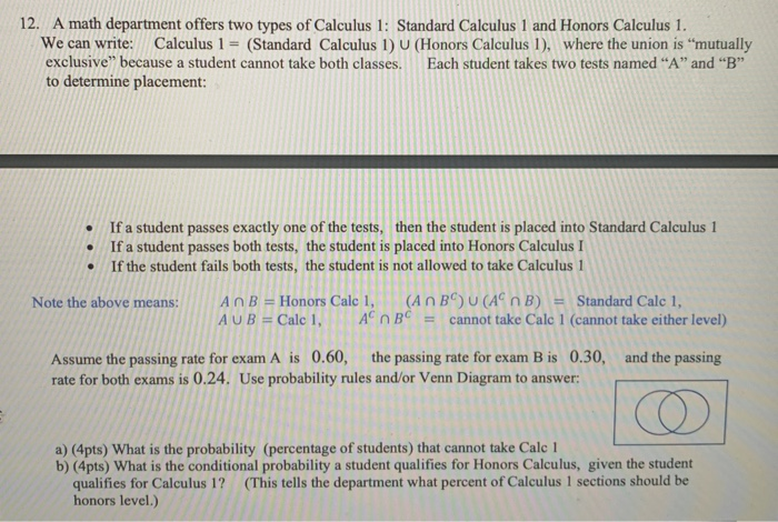 Solved 12. A math department offers two types of Calculus 1: | Chegg.com