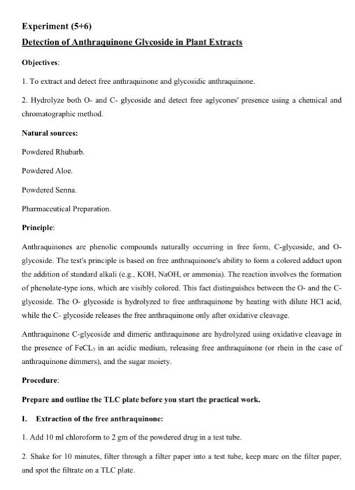 Solved Experiment (5+6) Detection of Anthraquinone Glvcoside | Chegg.com