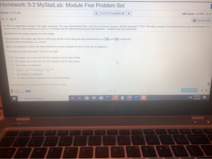 Solved Homework: 5-2 MyStatLab: Module Five Problem Set | Chegg.com