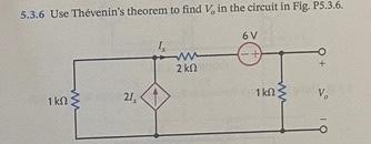 Solved 5.3.6 Use Thevenin's theorem to find V0 in the | Chegg.com