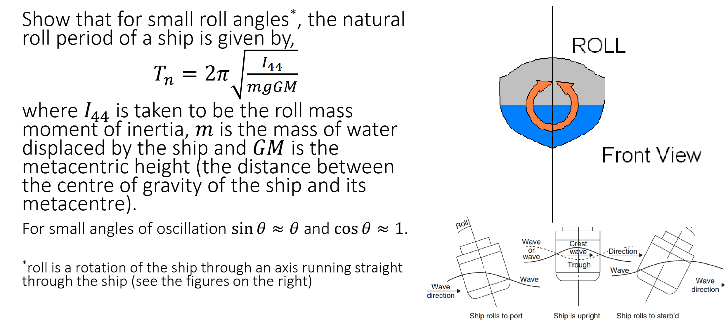 Solved metacentre).For small angles of oscillation sinθ~~θ | Chegg.com