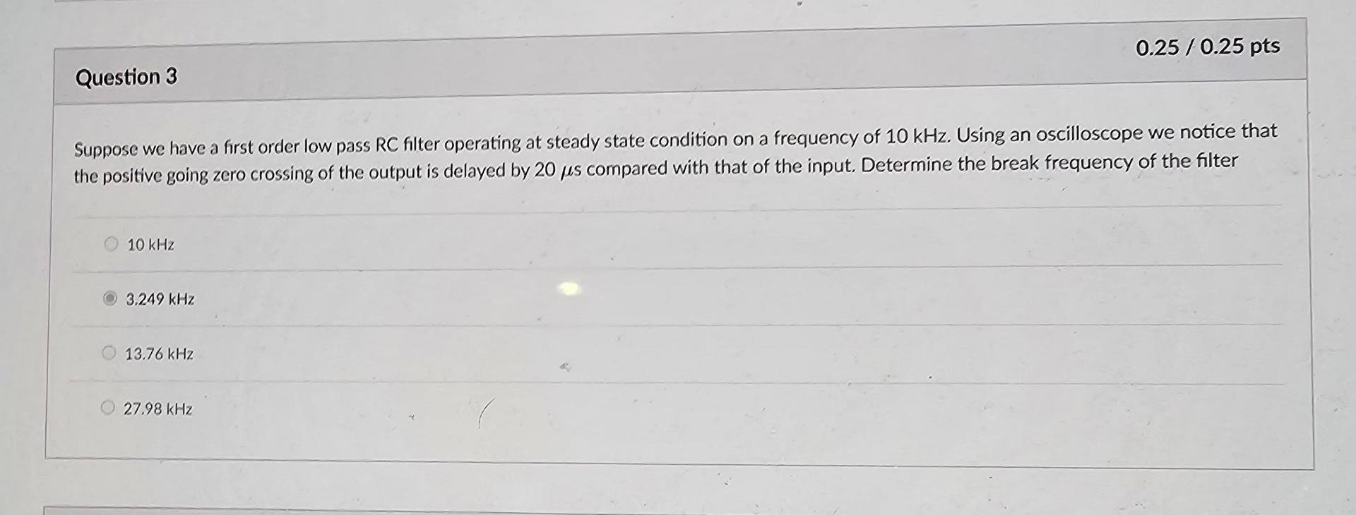 Solved Suppose we have a first order low pass RC filter | Chegg.com