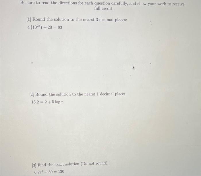 Solved Be sure to read the directions for each question | Chegg.com