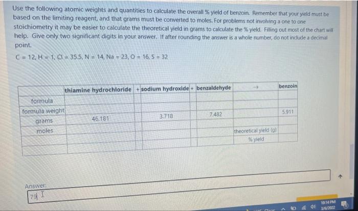 Solved Use the following atomic weights and quantities to | Chegg.com