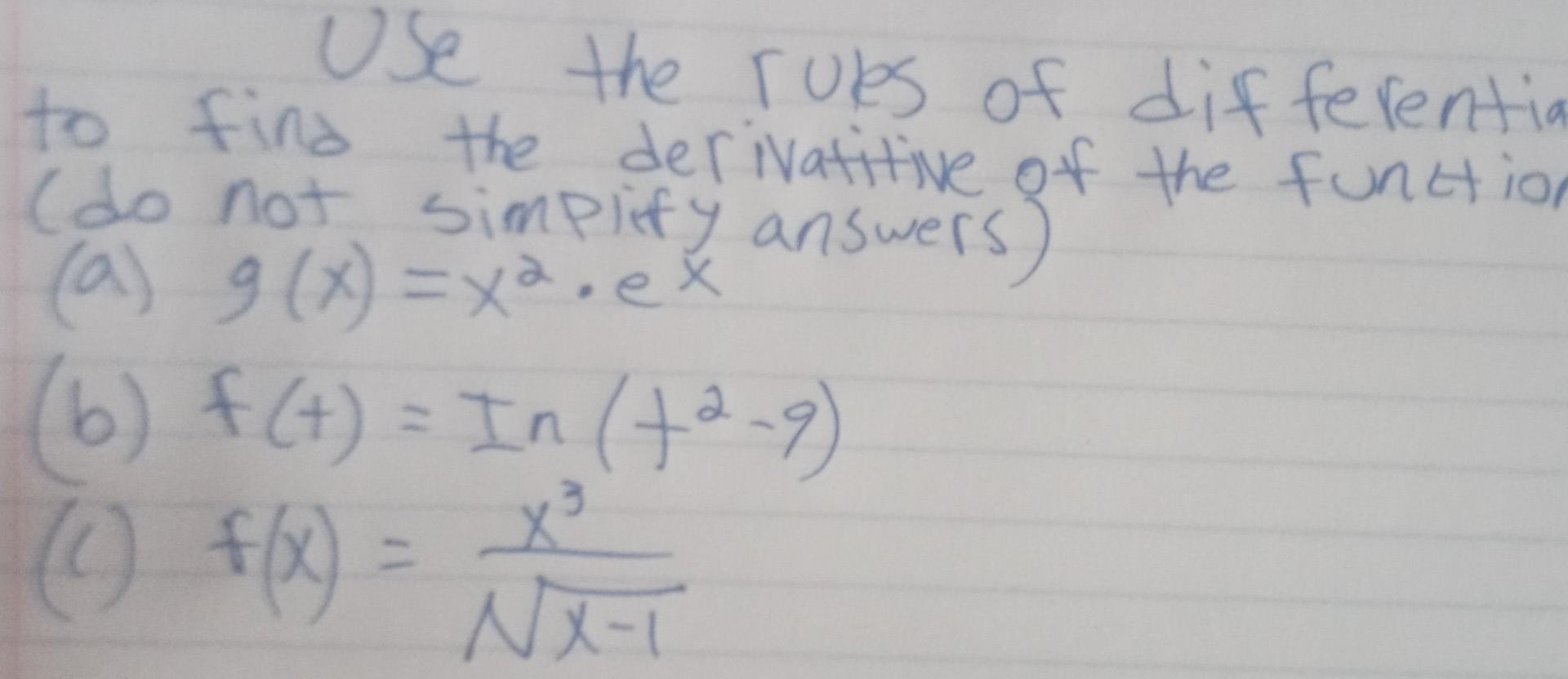 Solved use the rules of differentia to find the derivatitive | Chegg.com